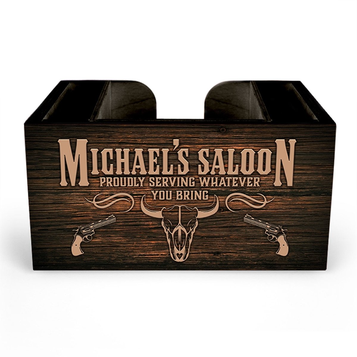 Customizable Wooden Bar Caddy - Western Saloon — Bar Products