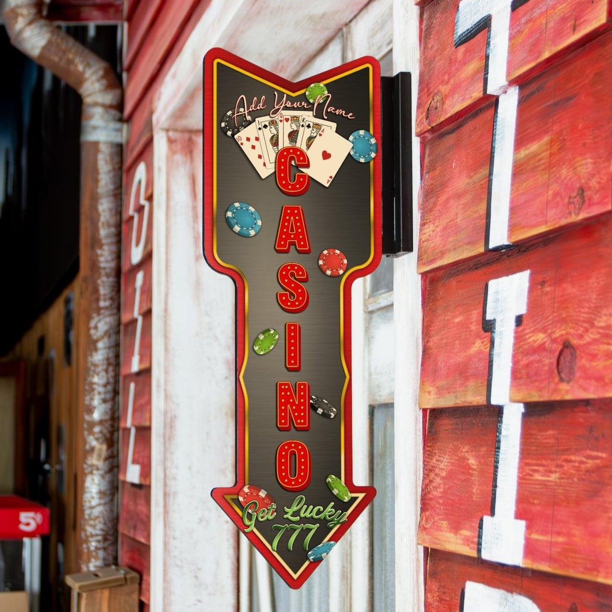 Customizable Vertical Hanging Wooden Arrow Sign Plaque - Casino Theme ...