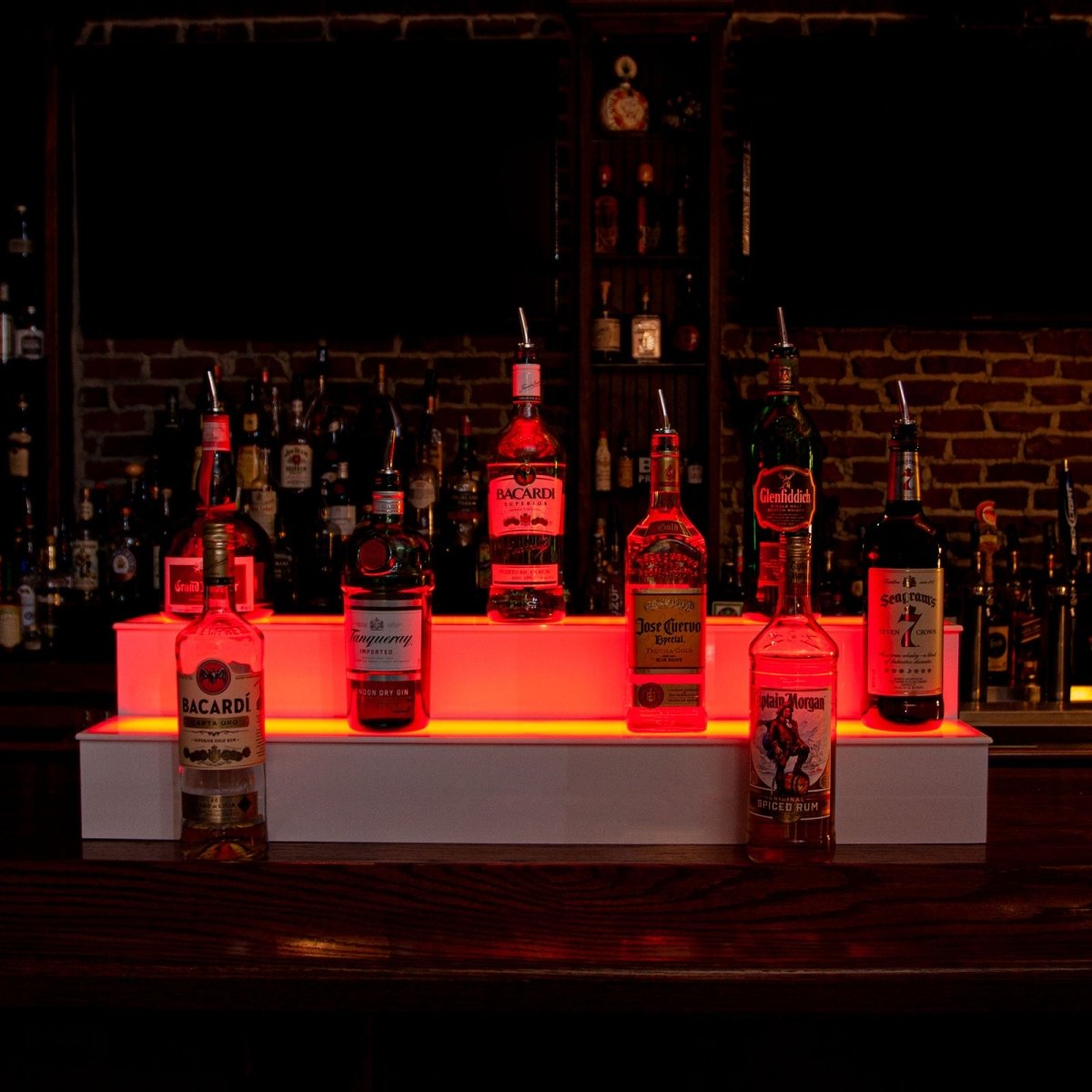 BarConic® LED Liquor Bottle Display Shelf - 2 Tier (Step) - White - Mu ...