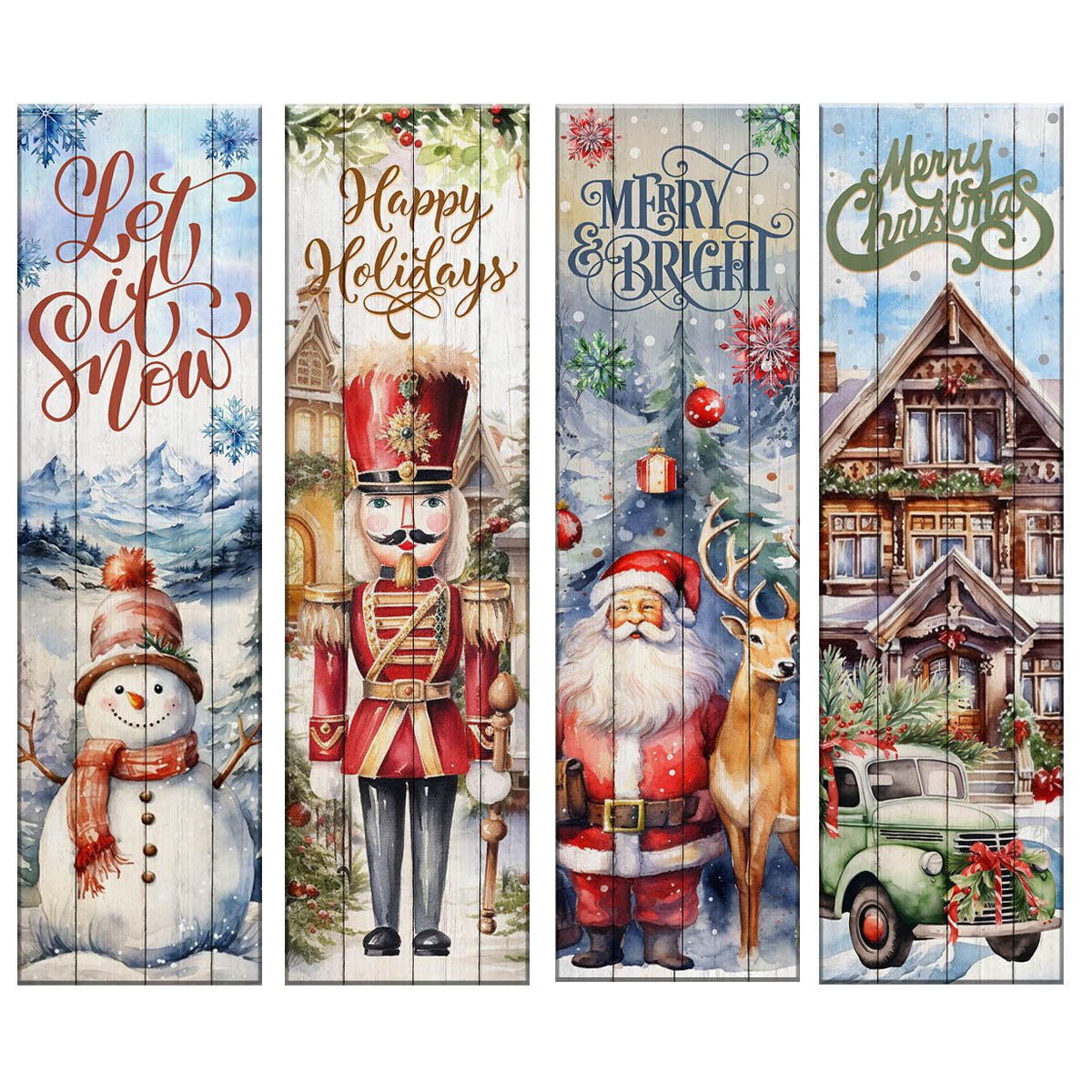 Christmas Themed Vertical Wood Plank Indoor / Outdoor Signs - 10" x 36 ...