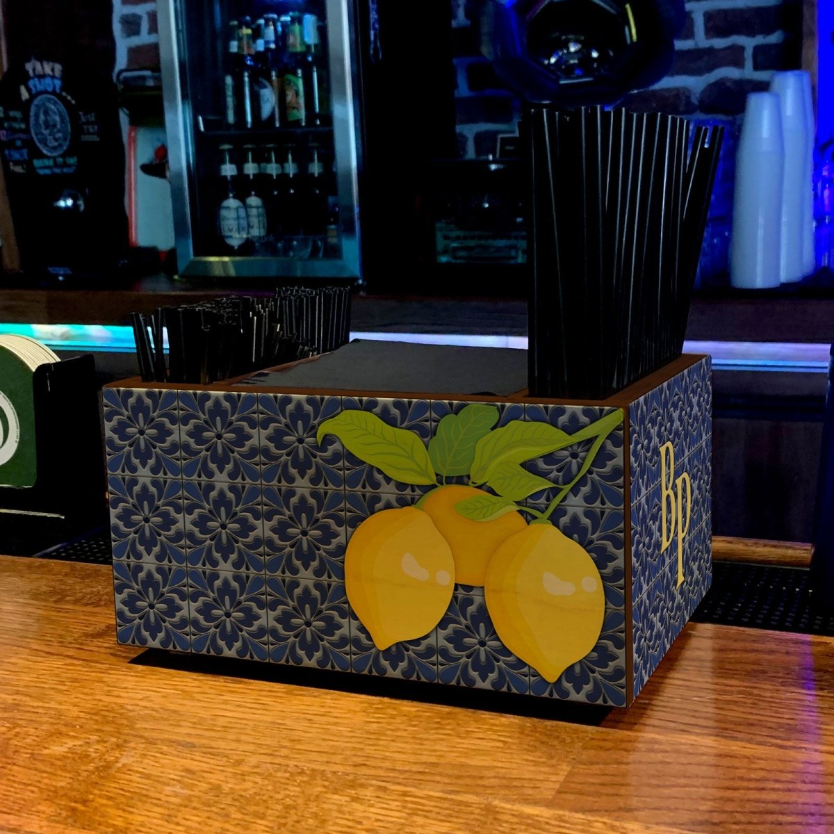 Customizable Wooden Bar Caddy - Lemon Tiles — Bar Products