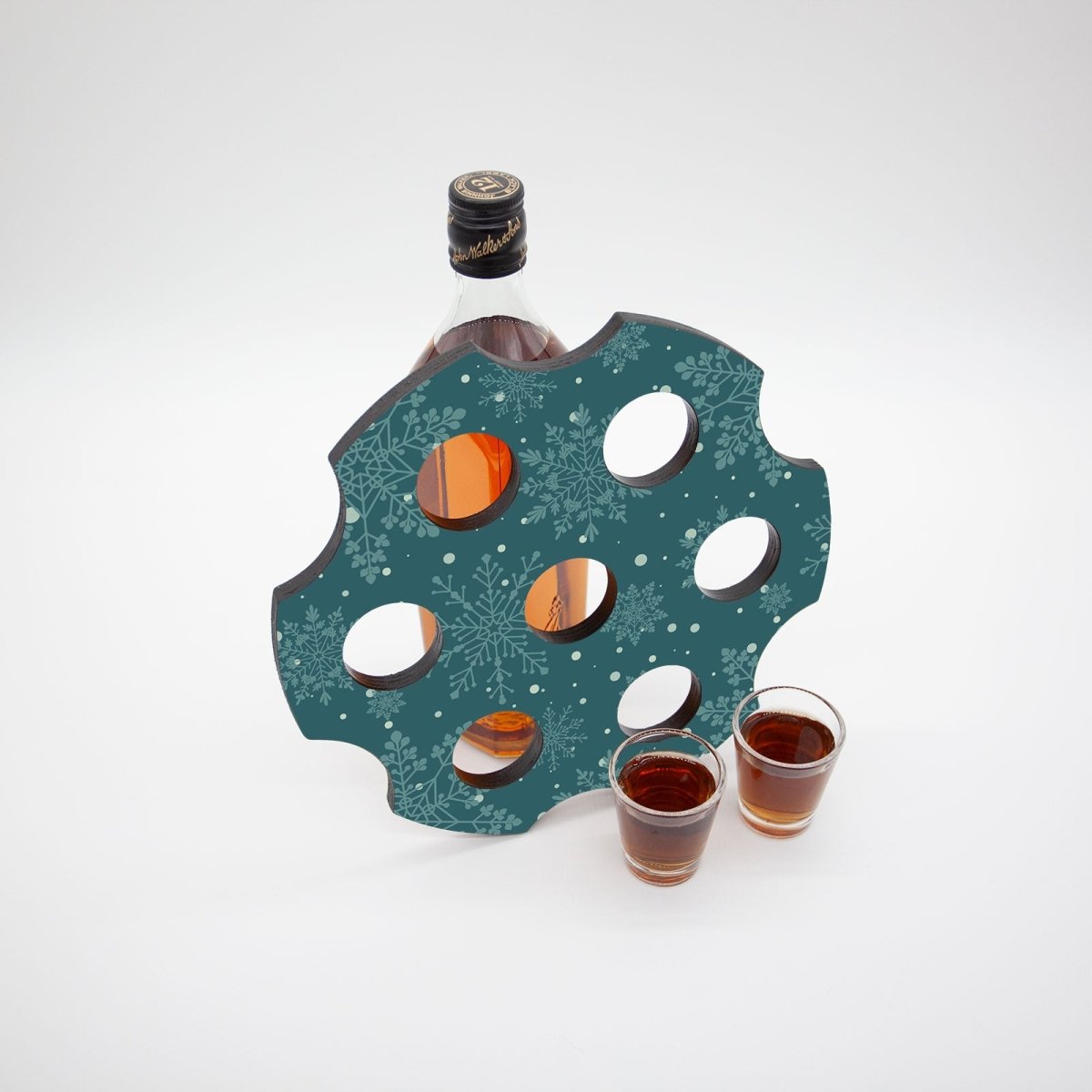 6-Shooter Wood Shot Glass Caddy Tray and Bottle Topper - "Snowflakes ...