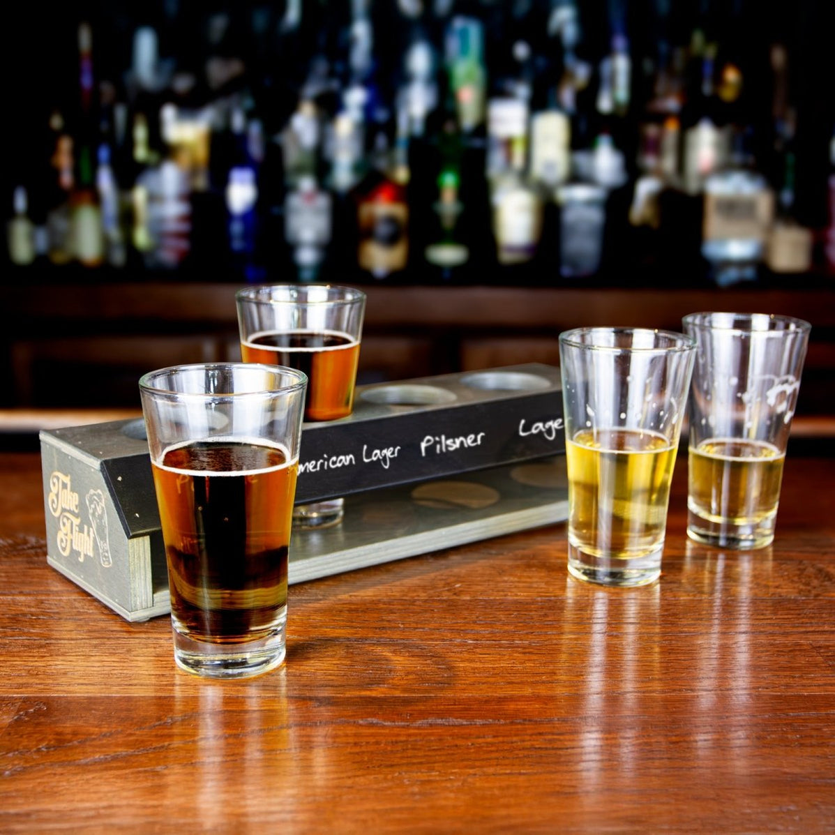Beer Flight Tray With Angled Chalkboard - Stain Options Available - 4 ...