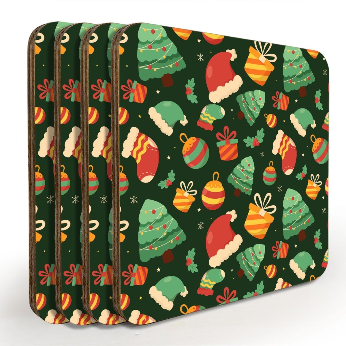 Wooden Coasters - Christmas Pattern - Set of 4 W/ Coaster Caddy ...