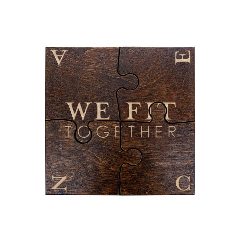 Custom Wooden Puzzle Coasters - Engraved Monogram Design - Set of 4 ...