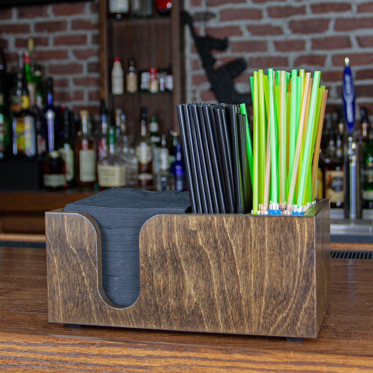 Wooden Bar Top Napkin Caddy - Dark Stain Finish — Bar Products
