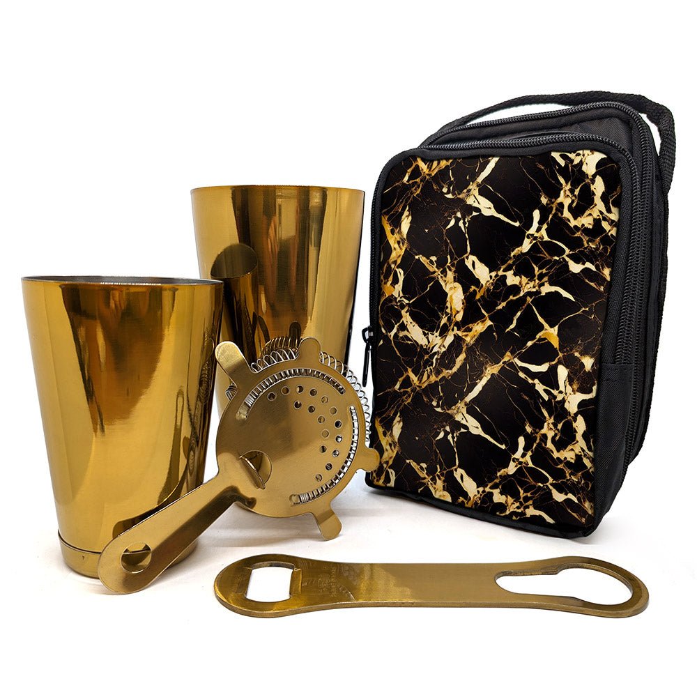 Metallic Marble Bar Tote Set with Gold Bar Tools — Bar Products