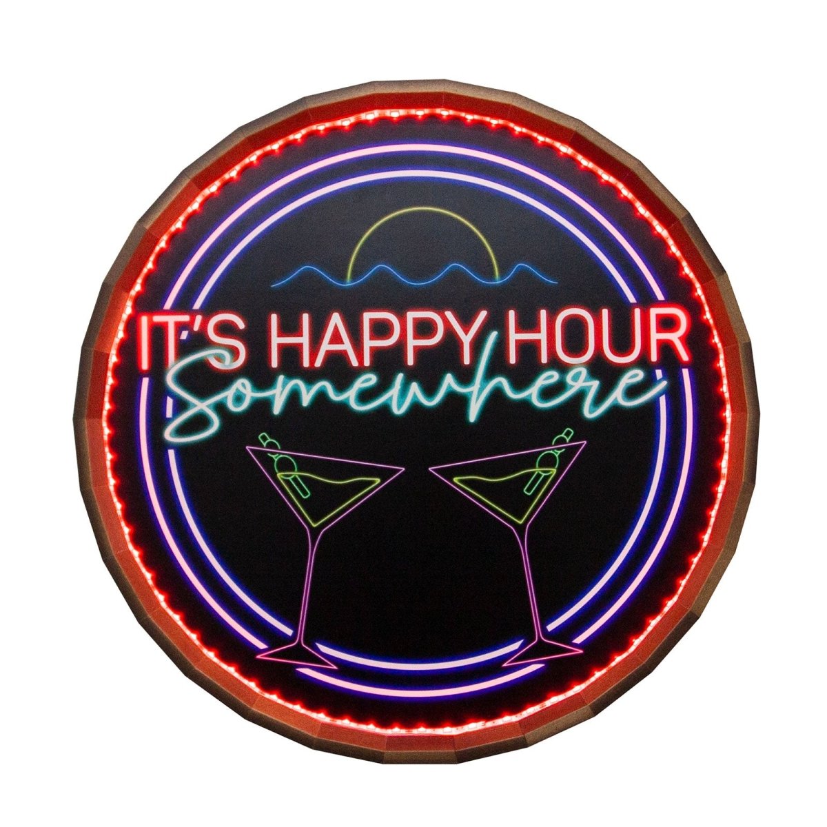 LED Wood Barrel Top Sign - Happy Hour — Bar Products