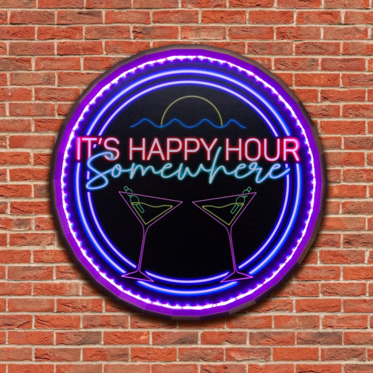 LED Wood Barrel Top Sign - Happy Hour — Bar Products