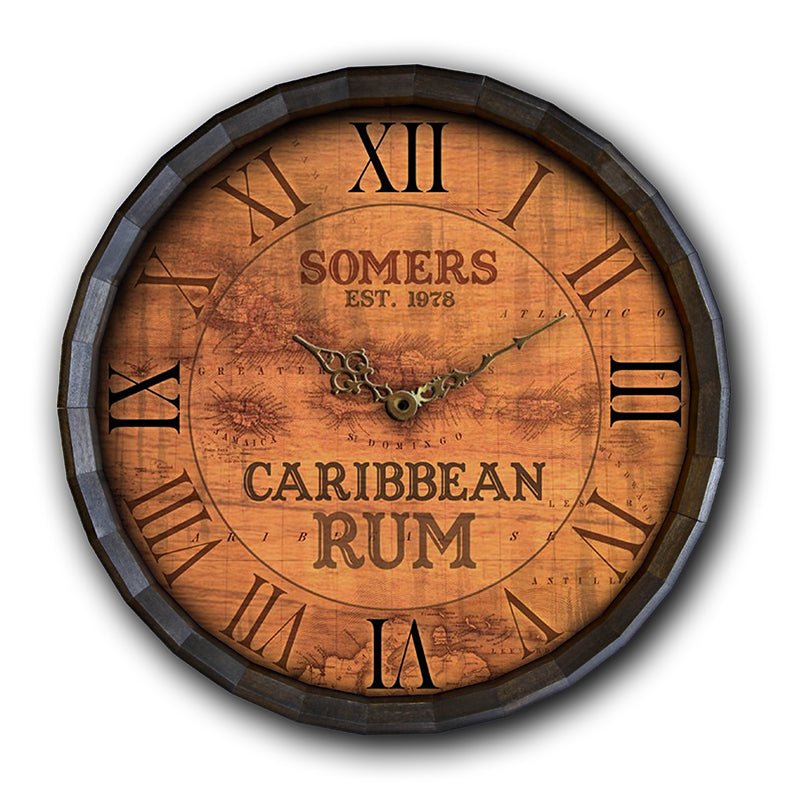 Custom Wood Barrel Top Clock – Caribbean Rum — Bar Products