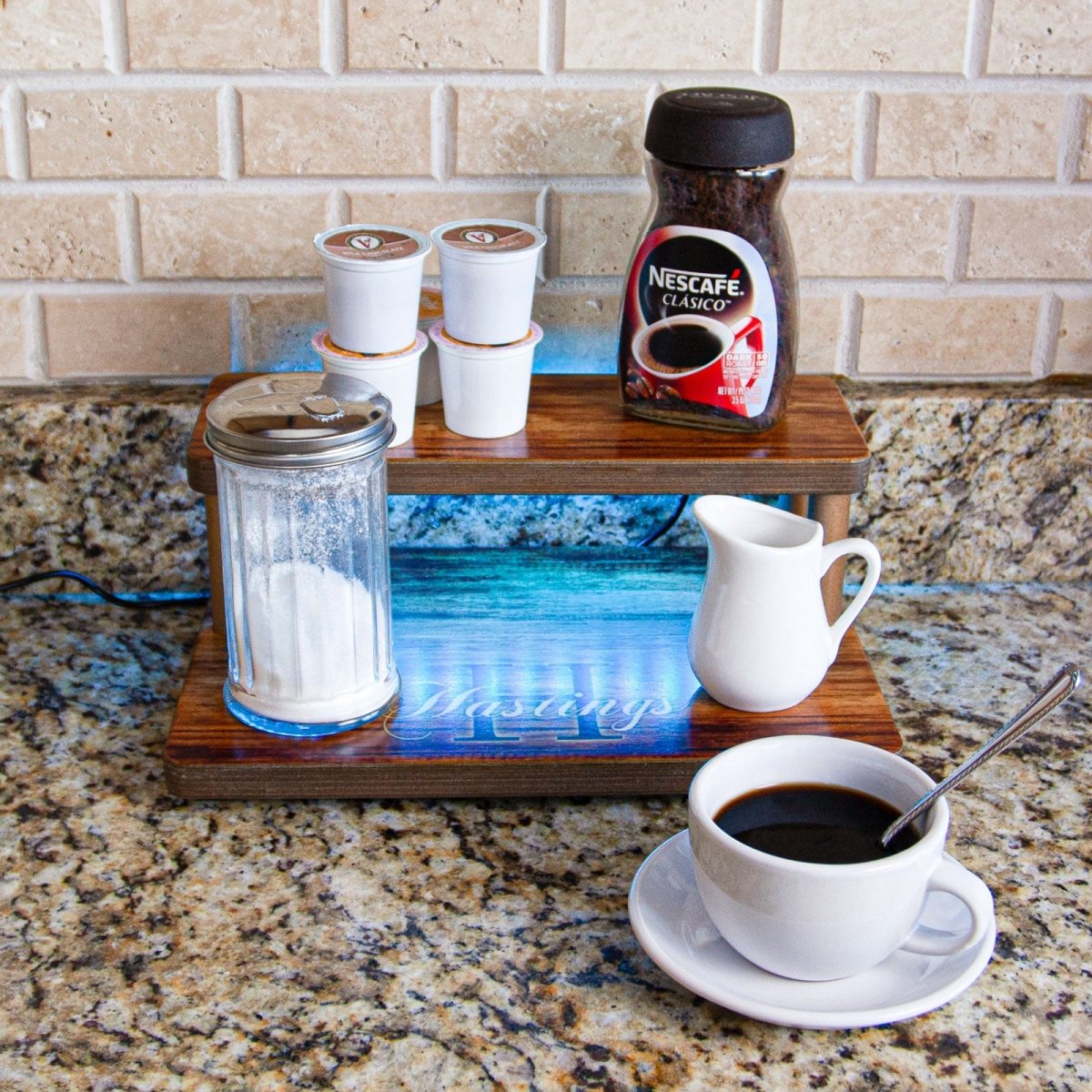 Customizable Monogram LED Counter Caddies™ - 12" Stained Straight Shel ...