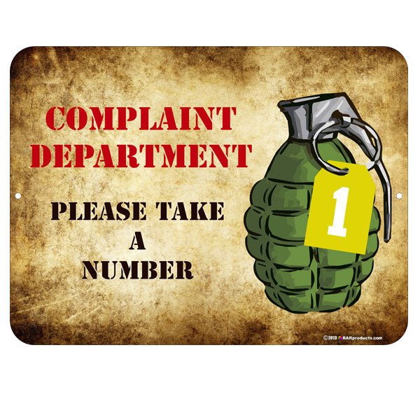 Complaint Department Kolorcoat™ Metal Bar Sign — Bar Products