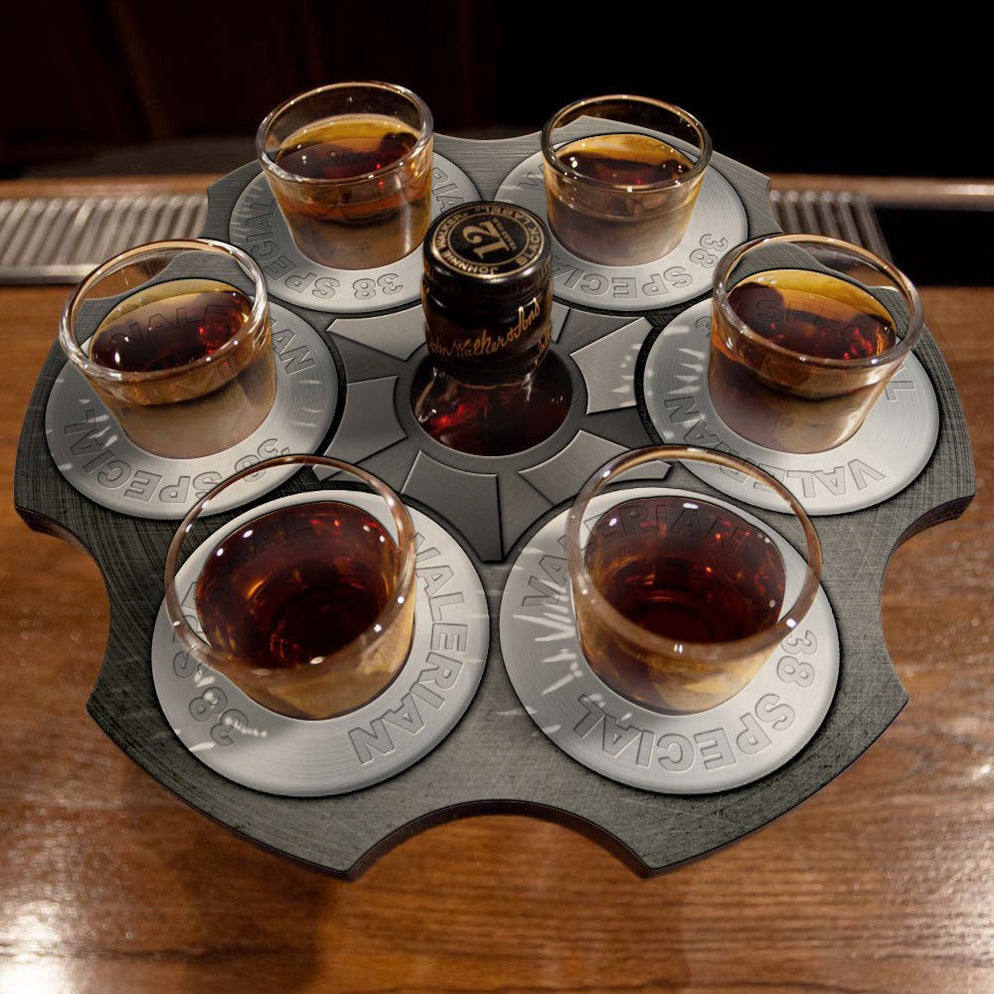 CUSTOMIZABLE 6-Shooter Wood Shot Glass Caddy Tray and Bottle Topper ...