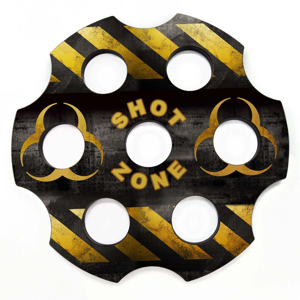 6-Shooter Wood Shot Glass Caddy Tray and Bottle Topper - "Hazard Zone ...