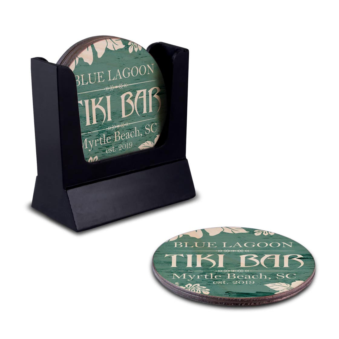 Wooden Round Coasters - Customizable - Tiki Theme - Set of 4 — Bar Products