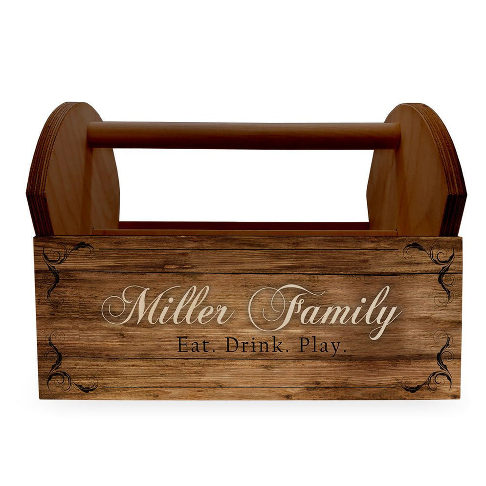 Wooden Condiment Caddy w/ Handle - Customizable Monogram Design - Bar ...